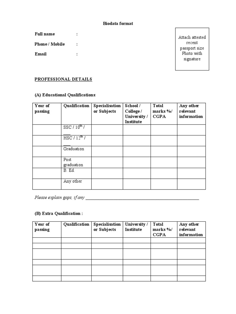 Biodata Form | PDF