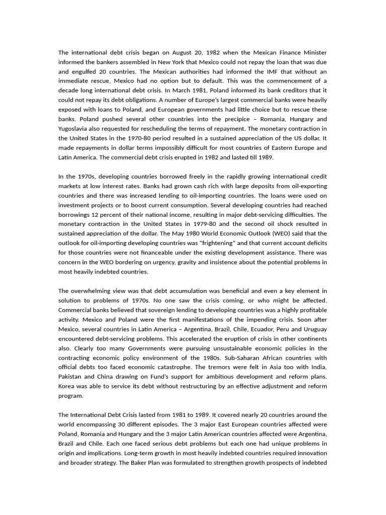 Overview of the 1982-89 International Debt Crisis | PDF | International ...