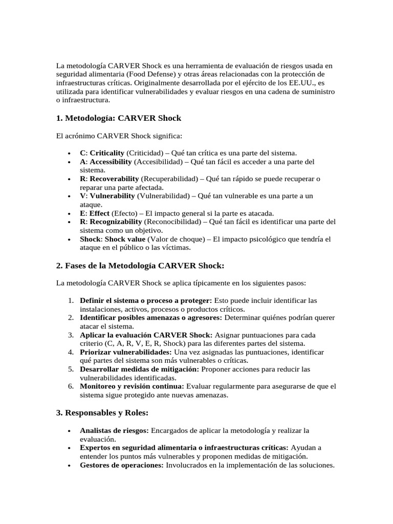Metodología CARVER Shock en Seguridad | PDF | Valores | Software