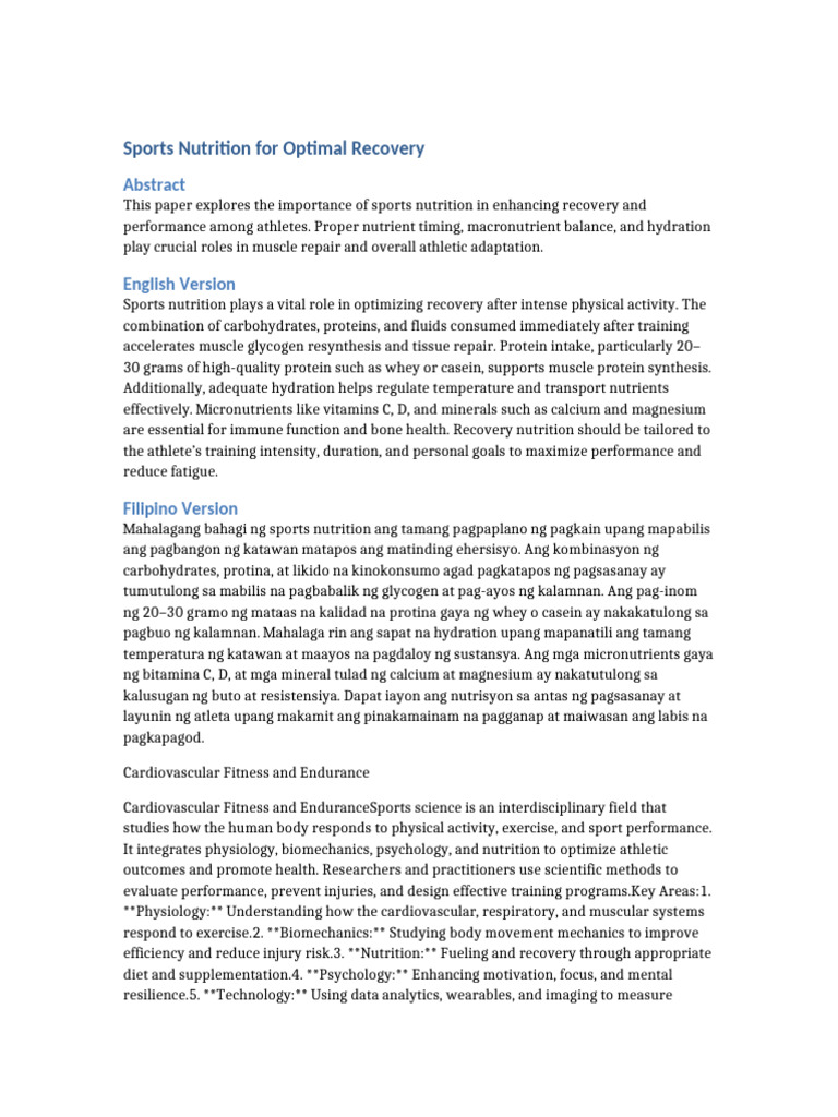 Sports Nutrition for Enhanced Recovery | PDF | Sports Nutrition | Nutrition