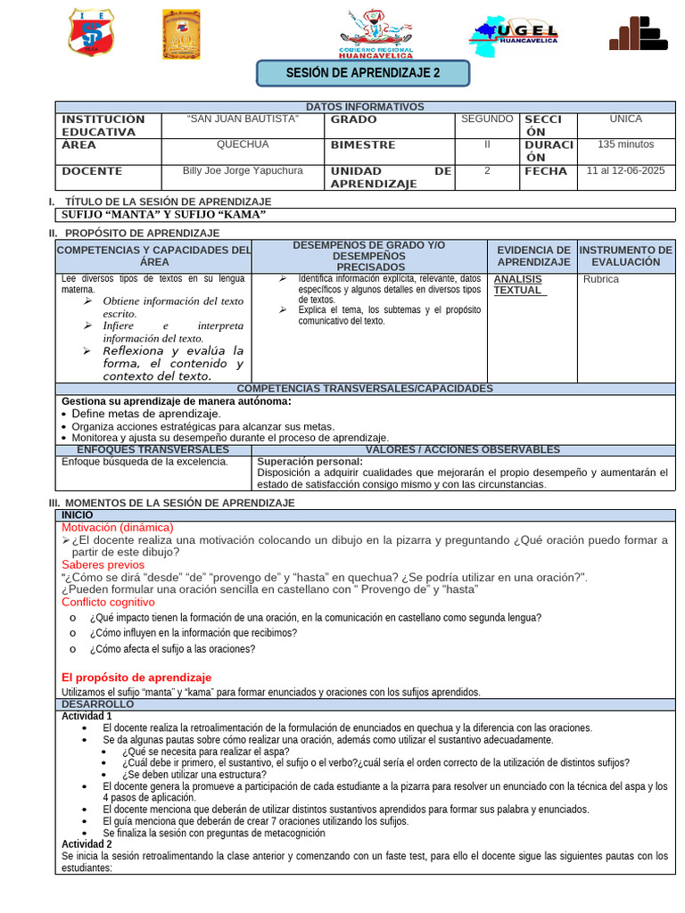5º-S1 - Sufijos Emocionales Cha y Lla | PDF | Aprendizaje | Metacognición