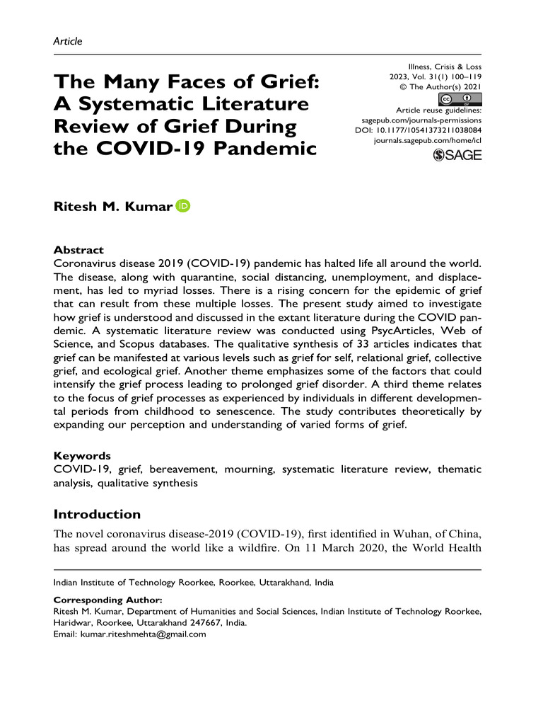 Grief During COVID-19: A Literature Review | PDF | Grief | Mental Disorder