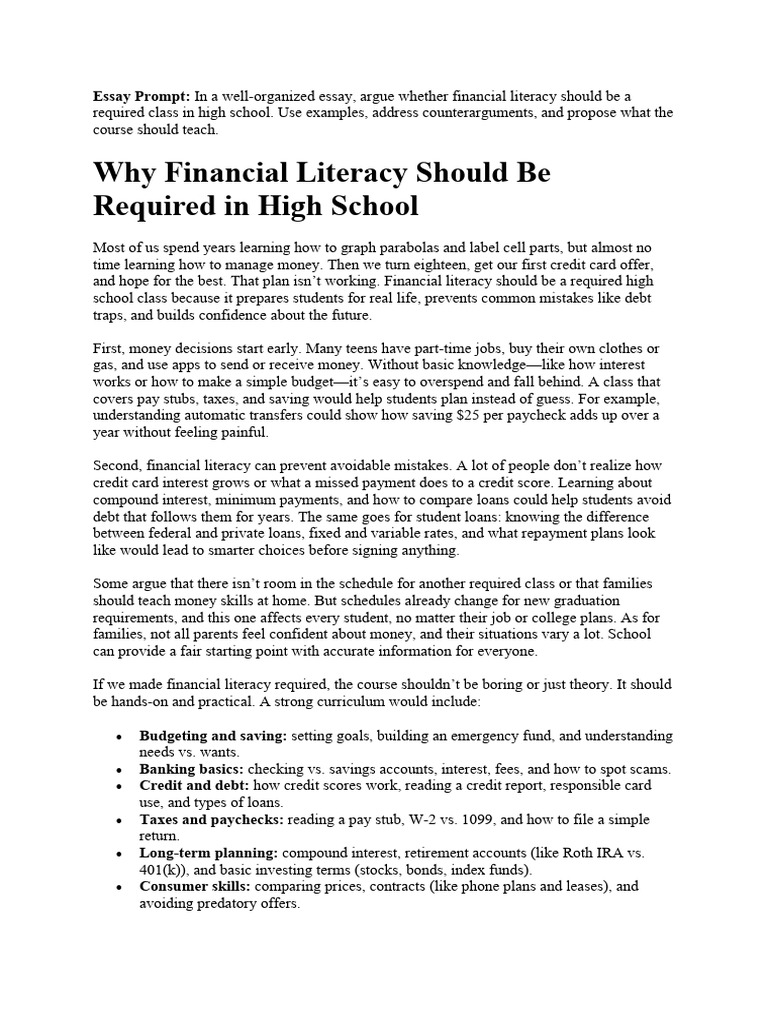 Why Financial Literacy Should Be Required in High School | PDF ...