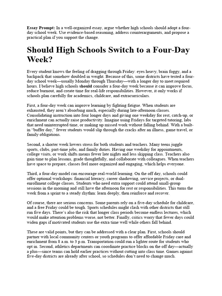 Should High Schools Switch To A Four-Day Week? | PDF | Workweek And Weekend
