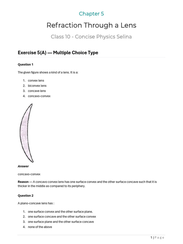 Lens Refraction Concepts for Class 10 | PDF | Optics | Glass ...