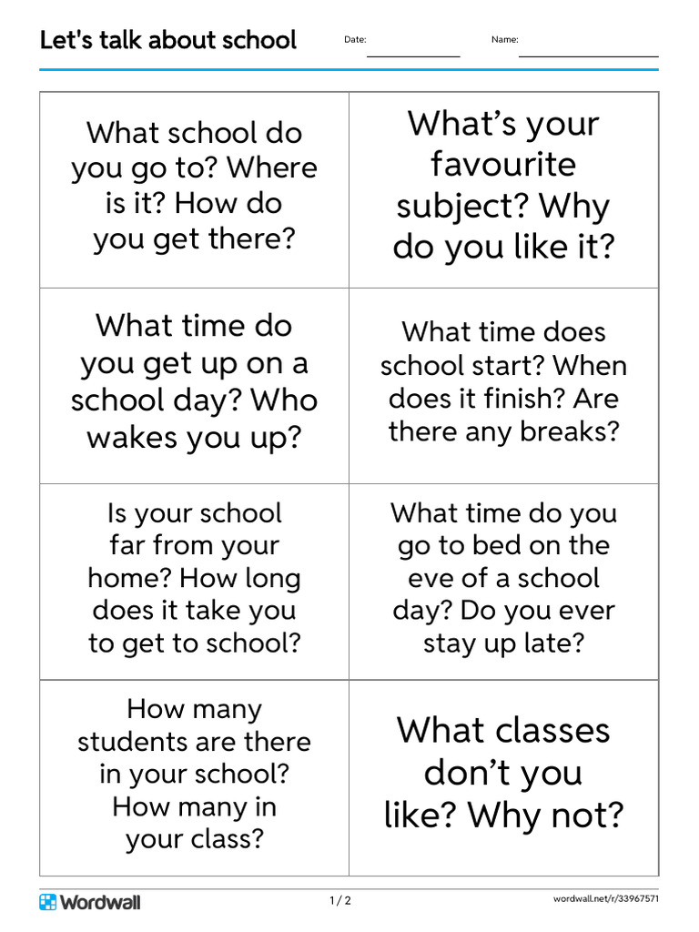 Lets Talk About School Flash Cards | PDF