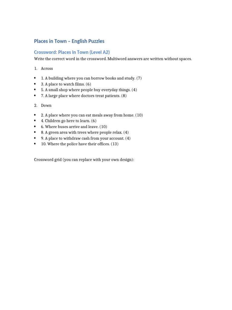 Places in Town Puzzles Editable | PDF