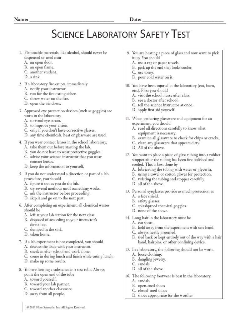 Flinn Scientific Lab Safety Quiz | PDF | Laboratories