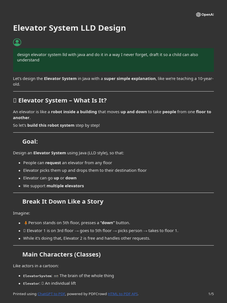 Elevator System LLD Design | PDF | Computing | Software Development