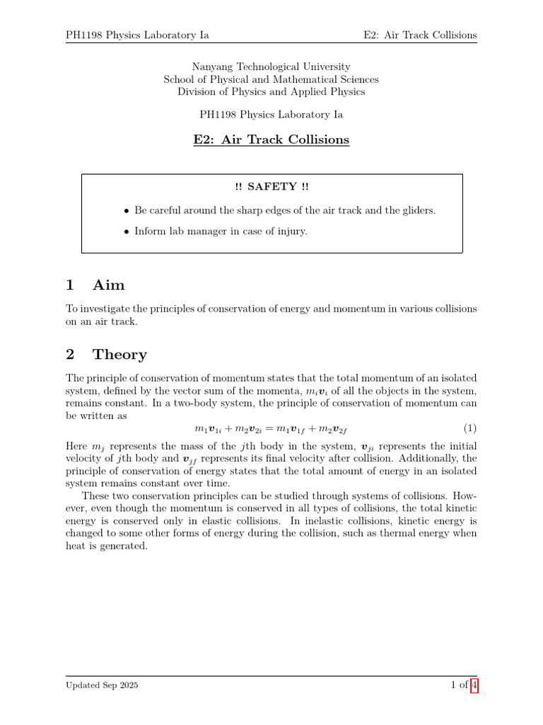PH1198 E2 Air Track Collisions | PDF | Collision | Momentum