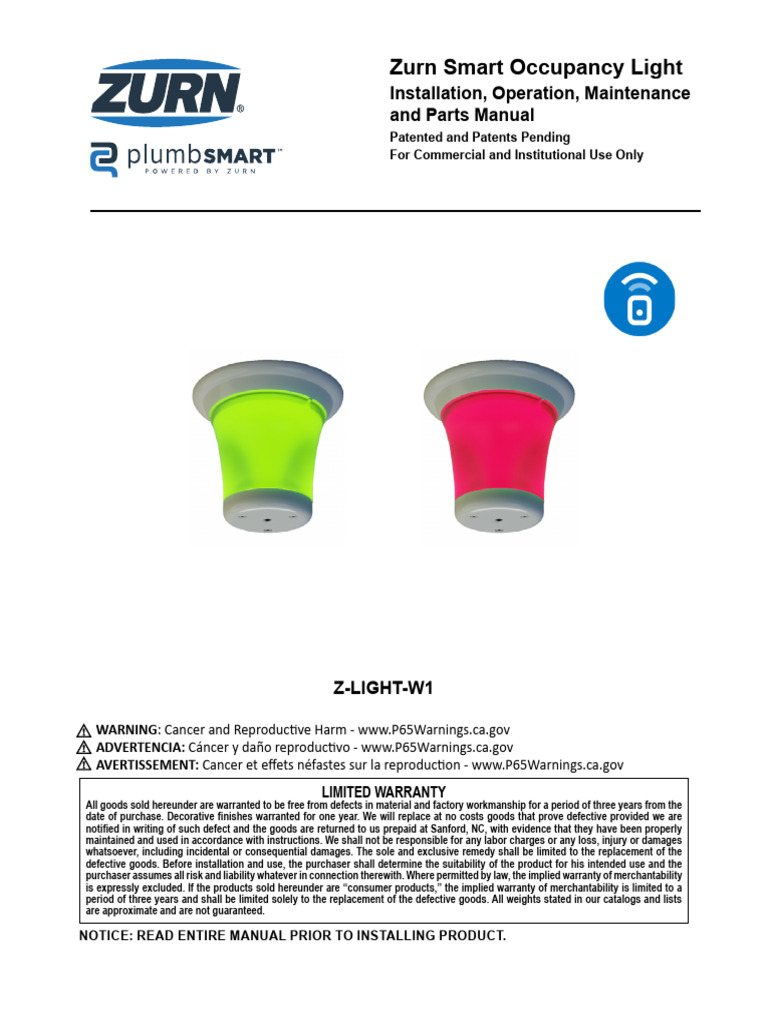 Zurn Smart Occupancy Light Warranty | PDF | Power Supply | Electrical ...