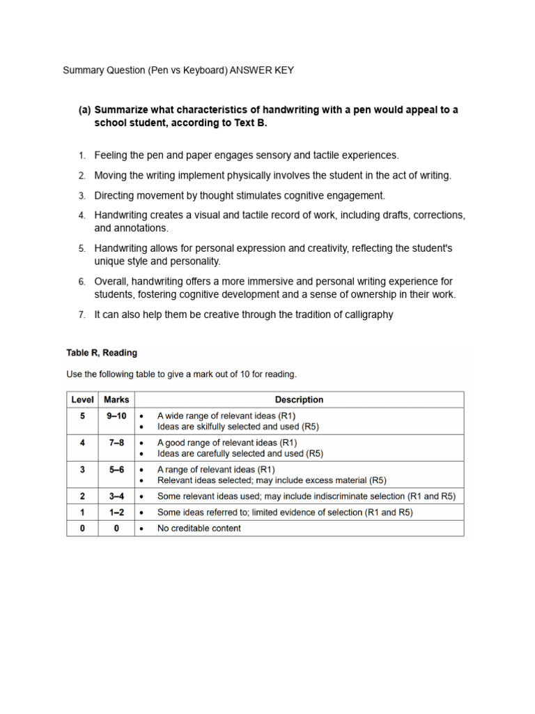 OL P1 Q1 MS - Pen Vs Keyboard | PDF
