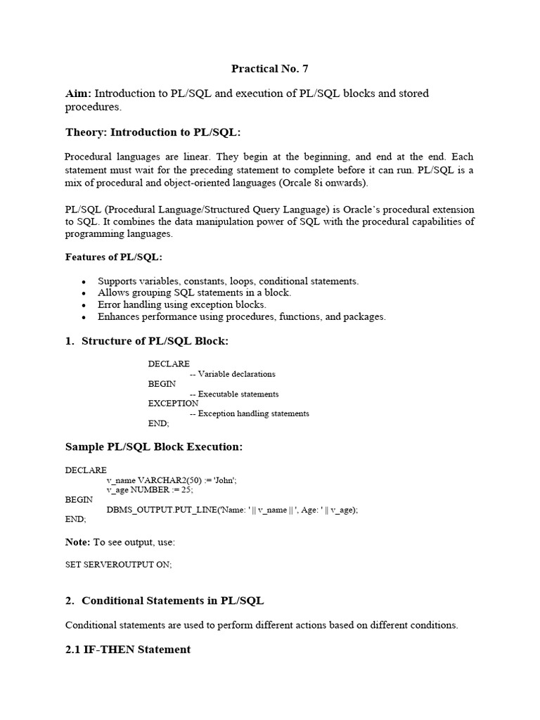Practical No 7 | PDF | Pl/Sql | Control Flow