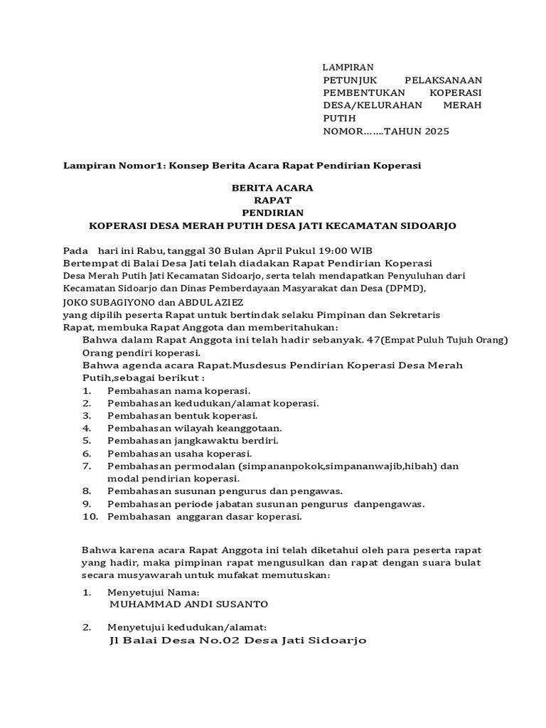 Lampiran 1 Draft Pembentukan Koperasi Desa Merah Putih OK | PDF