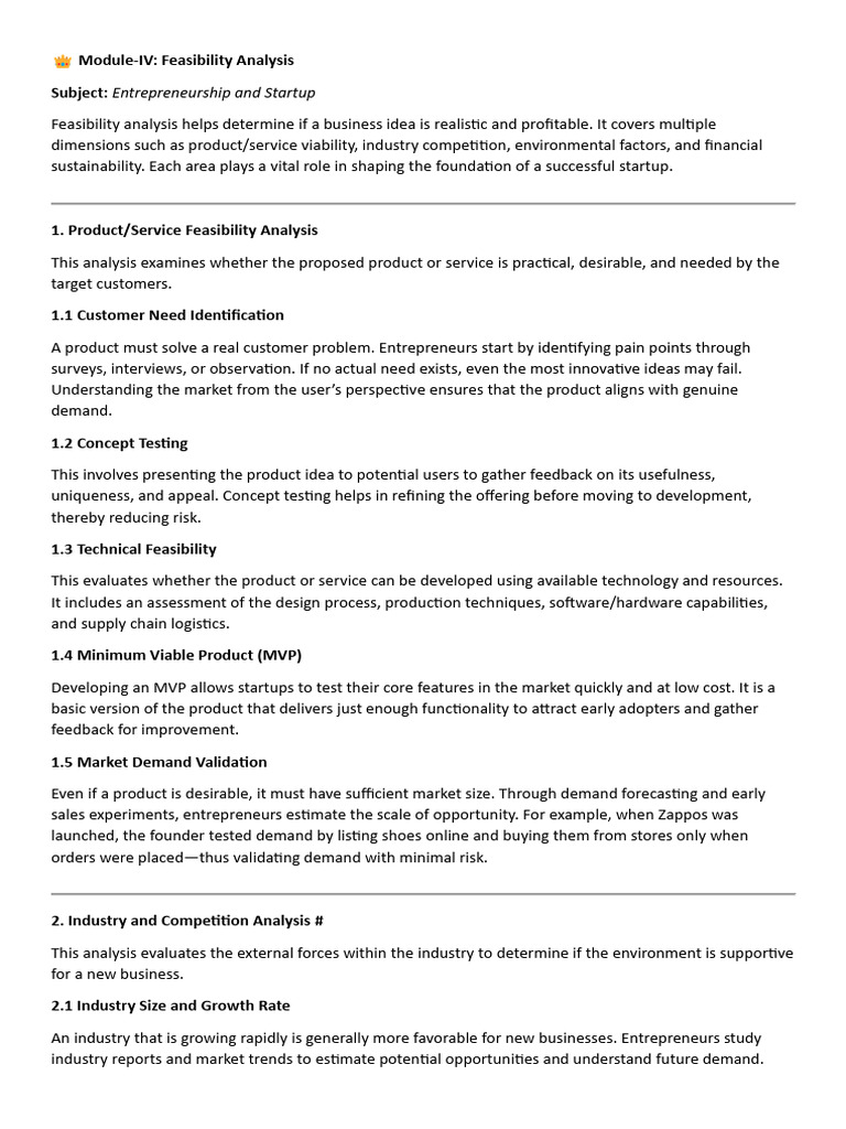 Feasibility Analysis in Entrepreneurship | PDF | Entrepreneurship ...