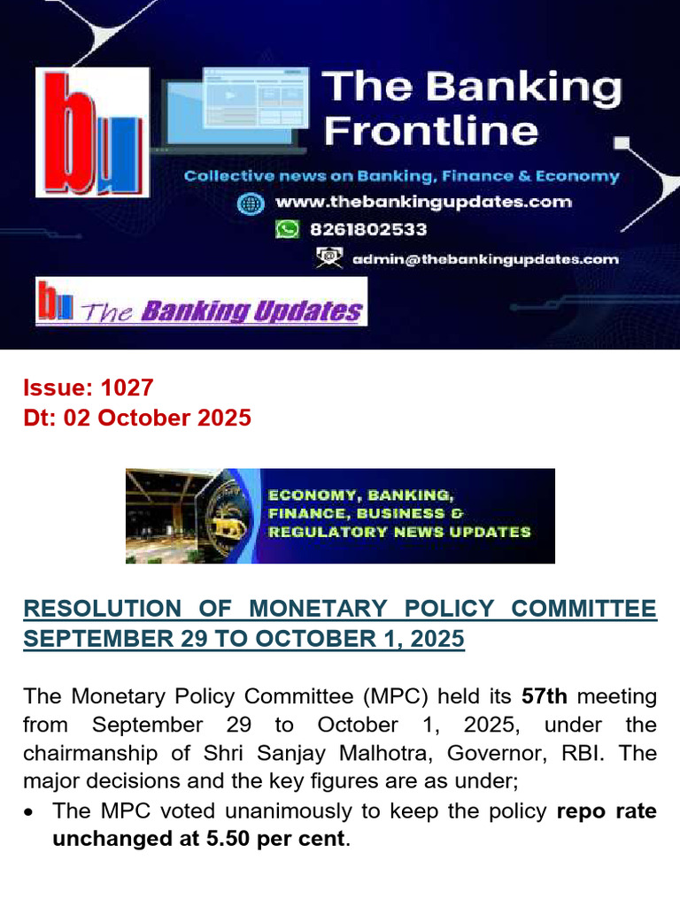 02.10.2025 - The Banking Frontline | PDF | Reserve Bank Of India | Banks