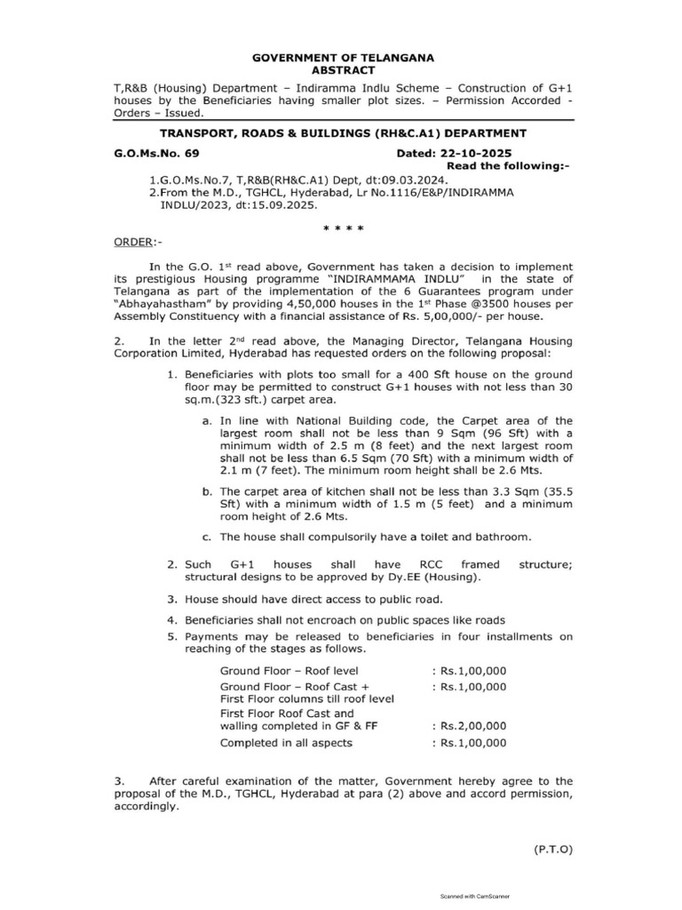 Indiramma Indlu Scheme - Construction of G+1 Houses | PDF