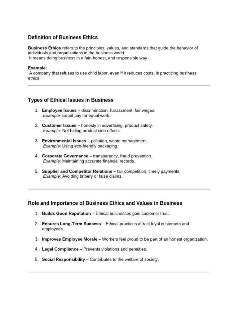 Definition of Business Ethics | PDF