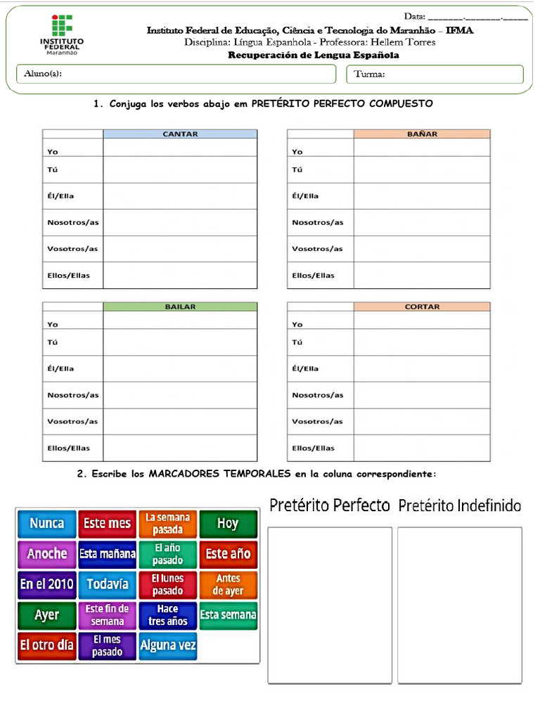 Ejercicios de Pretérito Imperfecto Compuesto | PDF