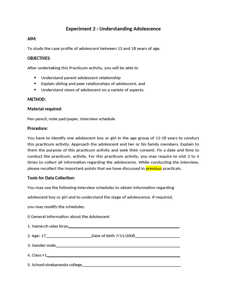 Child Psychology Practical 2 | PDF | Adolescence | Behavioural Sciences