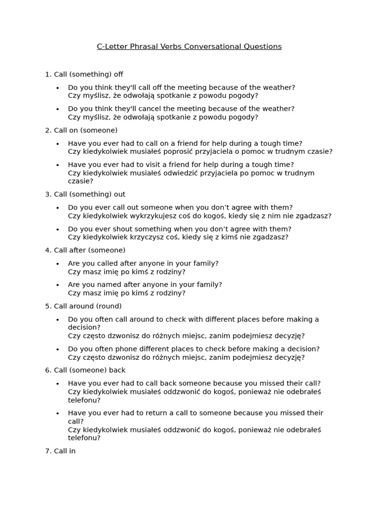 C-Letter Phrasal Verbs Conversational Questions | PDF