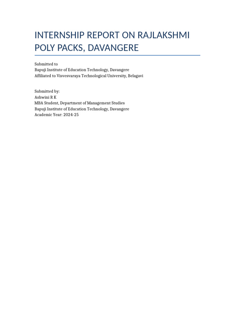 Internship Report Rajlakshmi Poly Packs AshwiniRK | PDF | Business ...