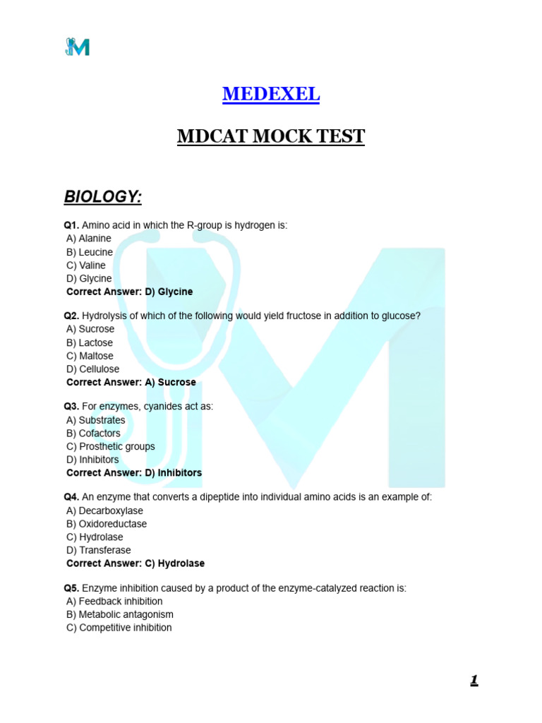 MDCAT Biology Mock Test Questions | PDF | Rotation Around A Fixed Axis ...