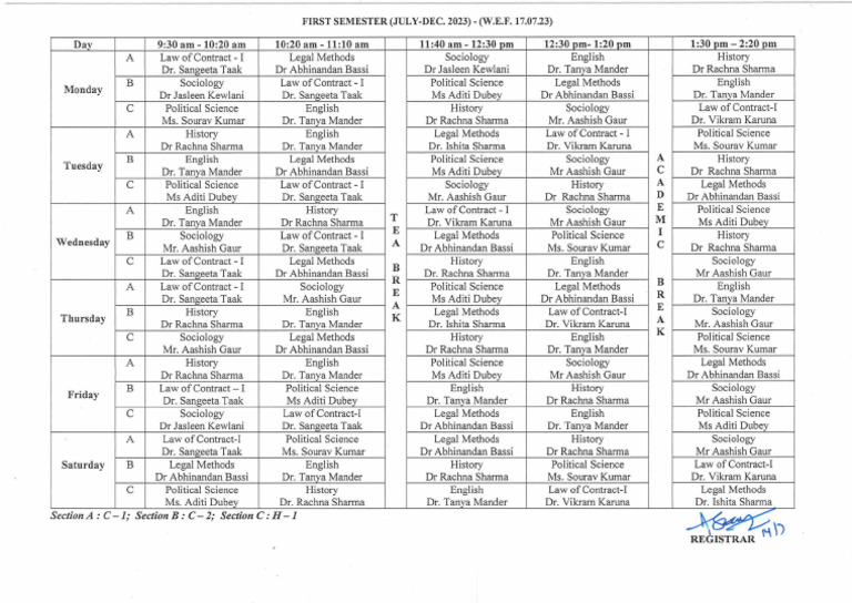 Time Table 1st Year 2023 | PDF