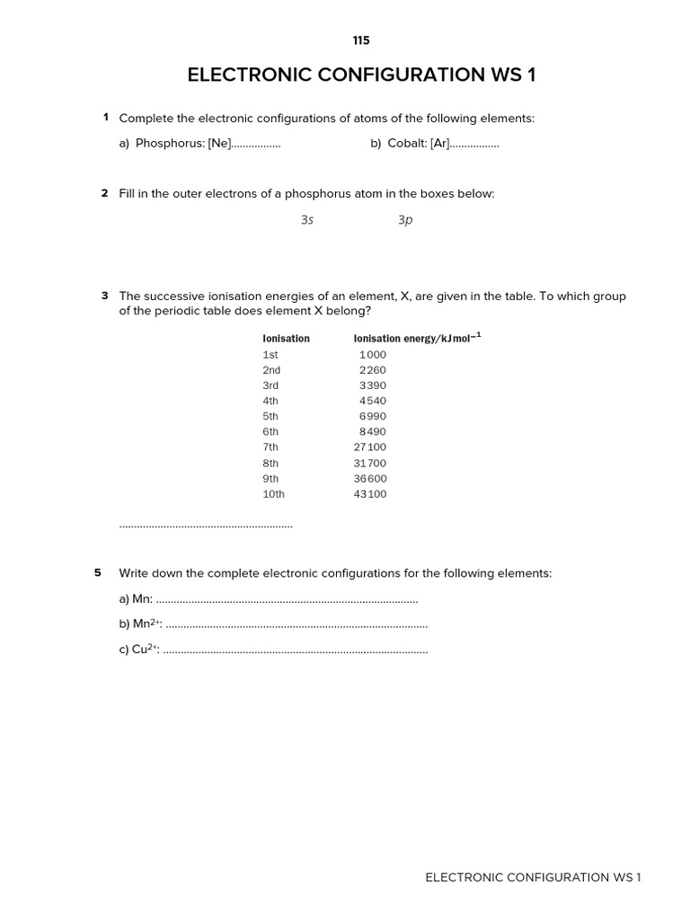 Electronic Configurations Worksheet | PDF | Electron Configuration ...