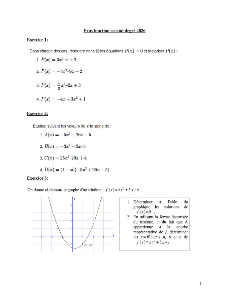 Exos Fonction Second Degré 2026 | PDF