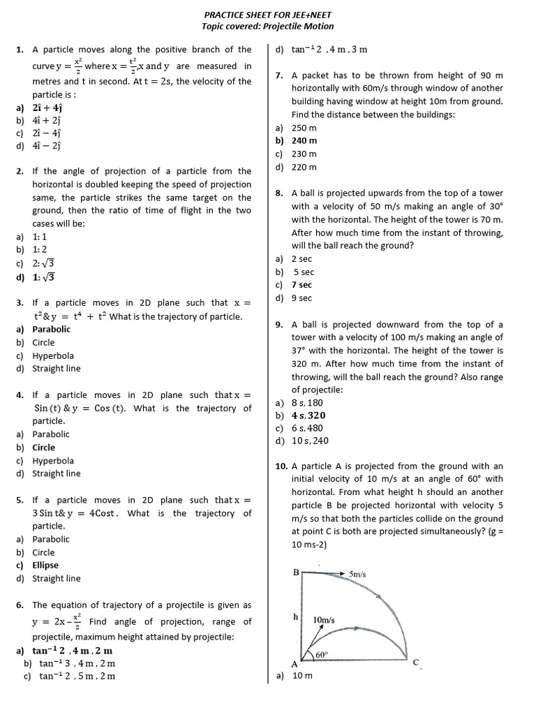 Projectile Motion For JEE+NEET-1 | PDF | Projectiles | Acceleration