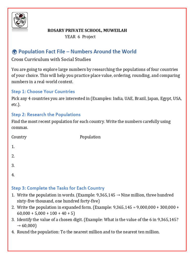 Year 6 Population Project Guide | PDF