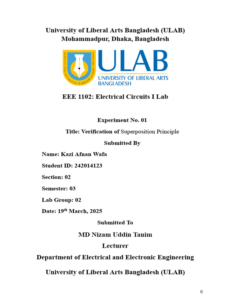 Lab Report 5 (ID - 2420141230) | PDF | Electrical Network | Resistor