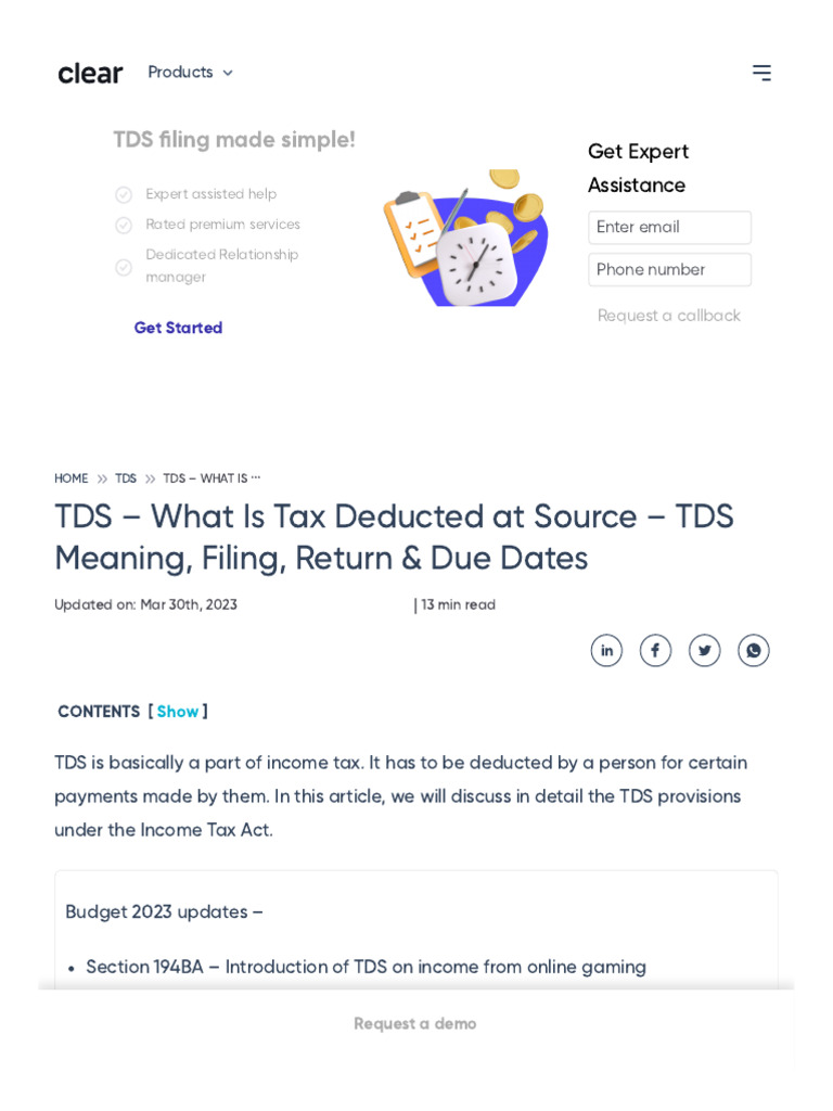 TDS - All About Tax Deducted at Source - TDS Meaning, Filing, Return ...
