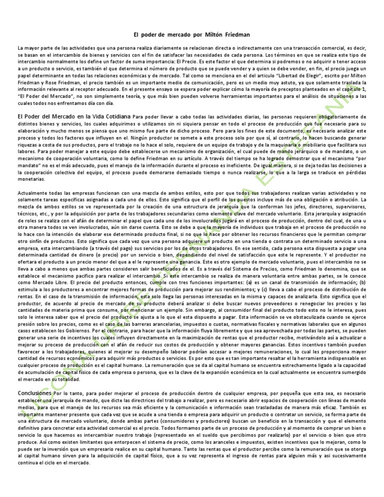 El Poder de Mercado Por Miltón Friedman | PDF | Capital (economía ...