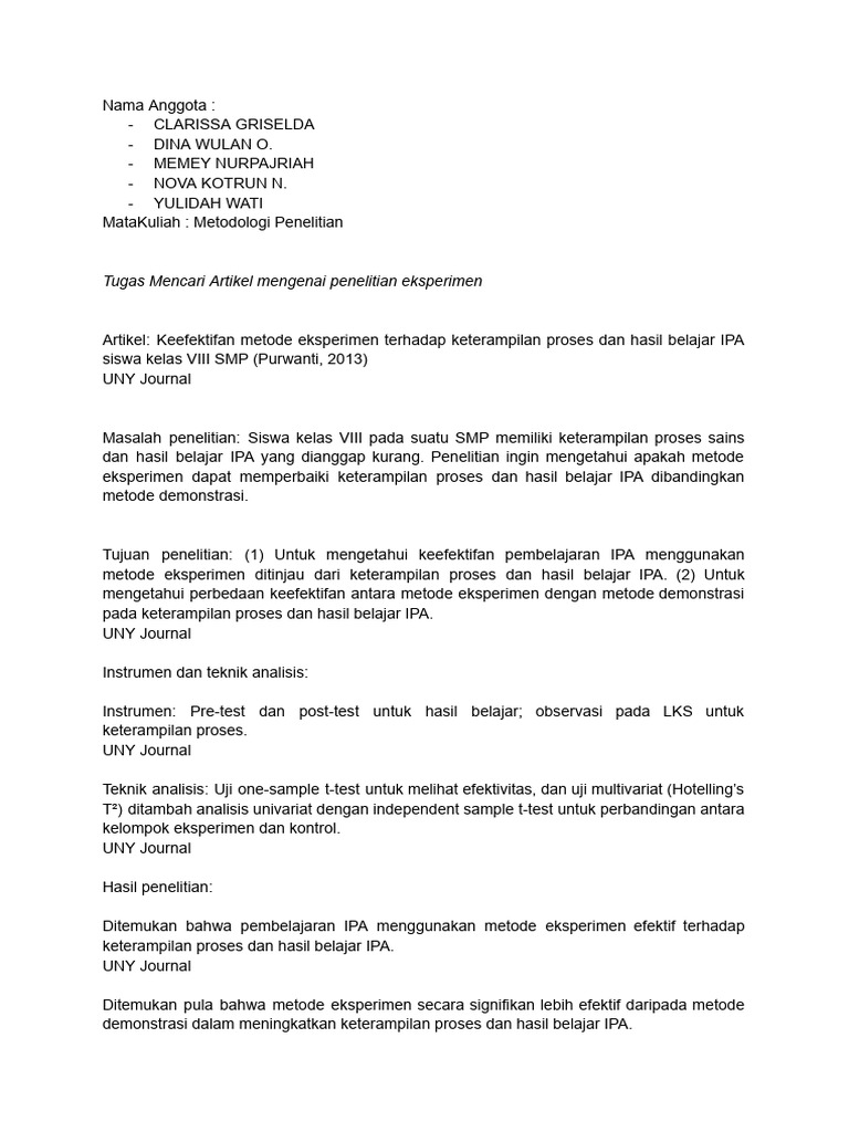 Penelitian Eksperimen | PDF