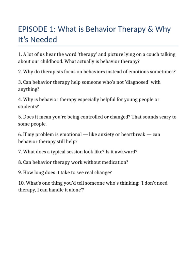 EPISODE 1 - What Is Behavior Therapy & Why It's Needed | PDF