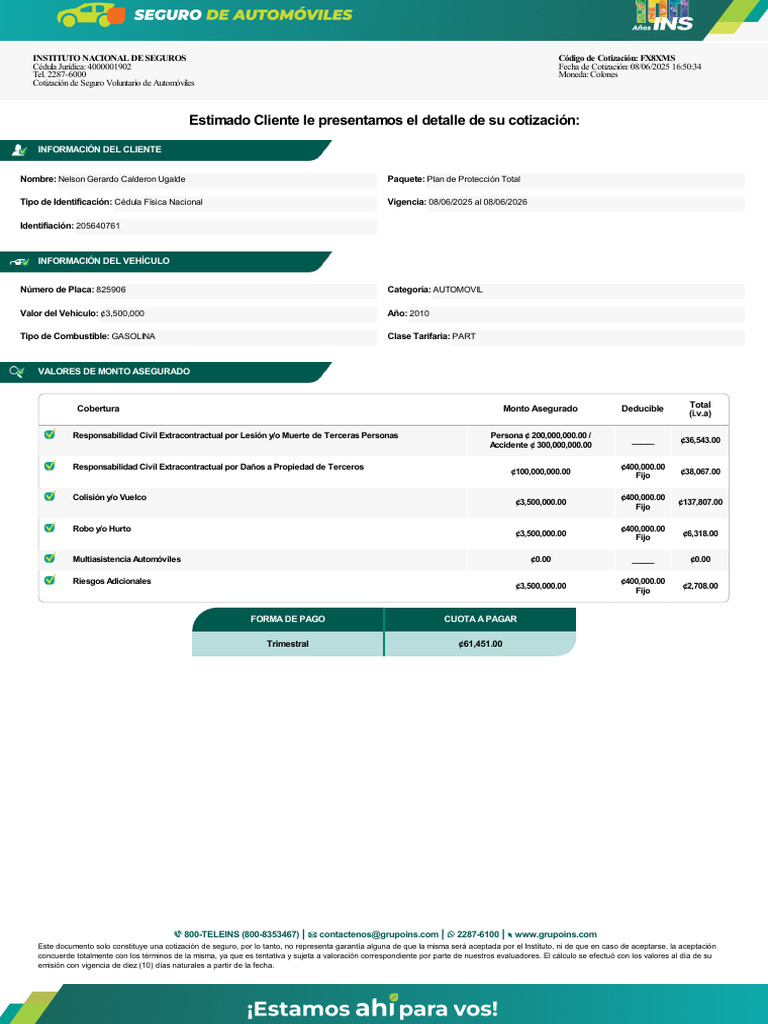 Cotización Veh Vol FX8XMS | PDF