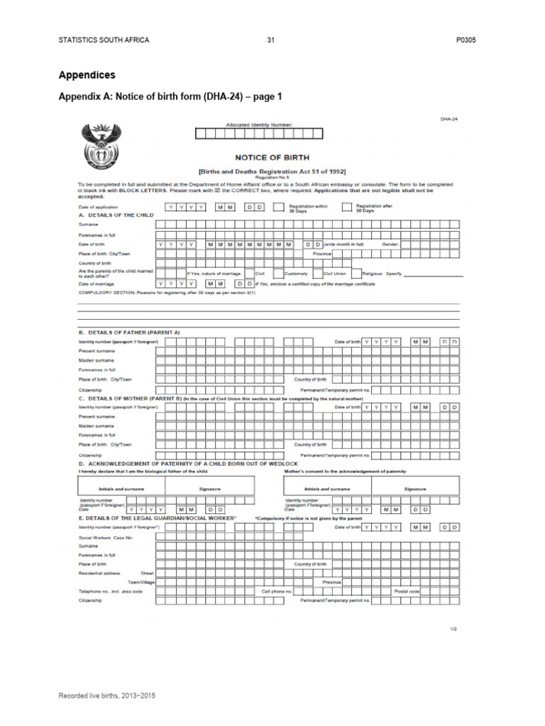 Birth Reg Form South Africa | PDF