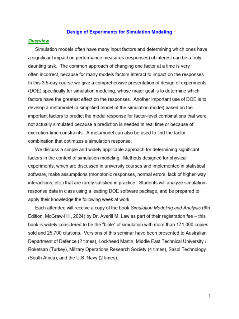 DOE Techniques for Simulation Modeling | PDF | Simulation | Design Of ...