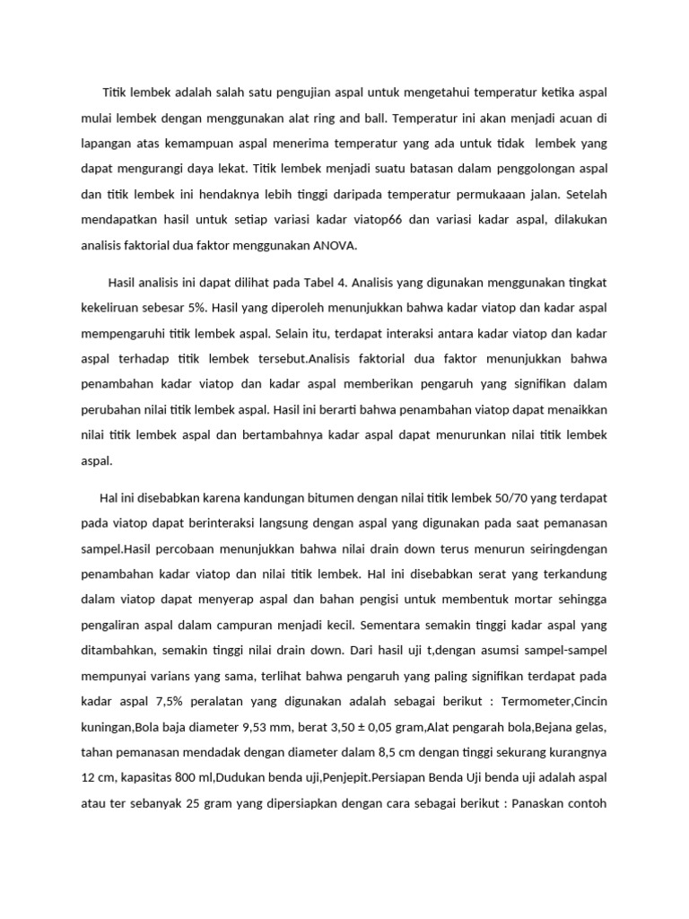 Pengaruh Viatop66 pada Titik Lembek Aspal | PDF