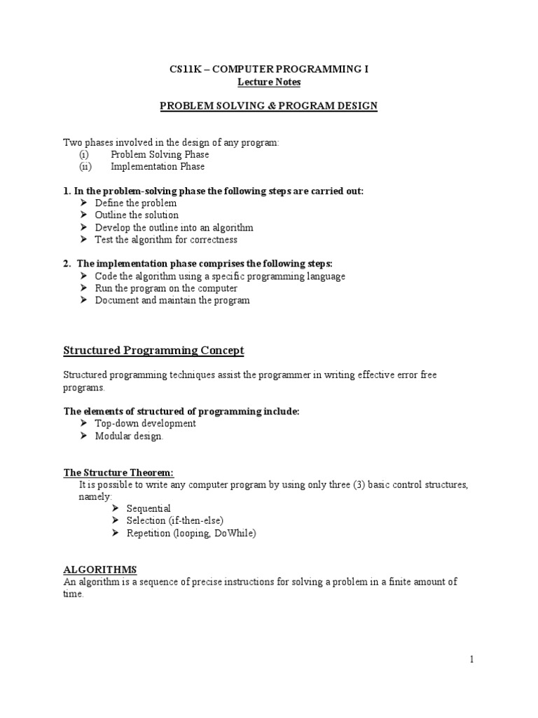 Lecture Notes 5 Problem Solving Pdf Algorithms Programming Language 4254