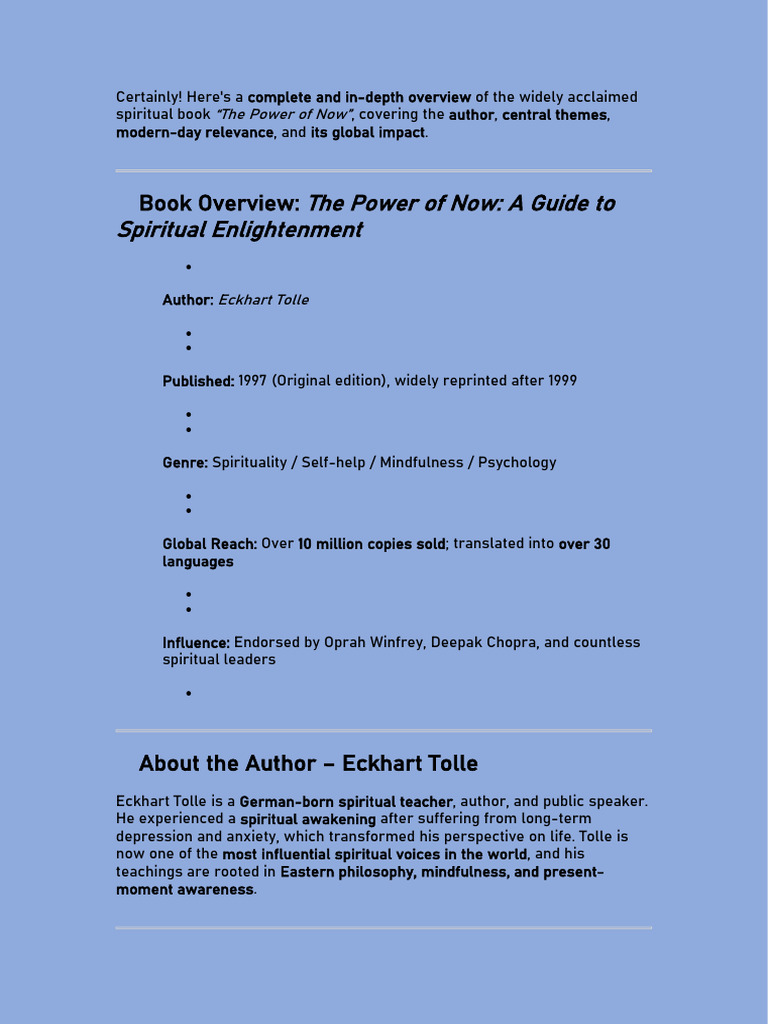 Overview of "The Power of Now" | PDF | Thought | Mindfulness