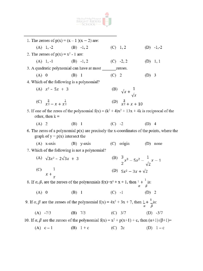 Polynomials Assignment 3 | PDF