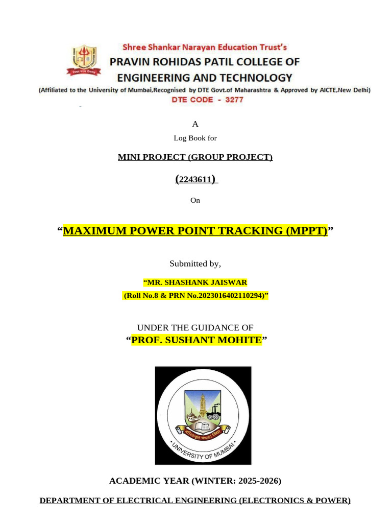 MPPT Project Log Book 2025-2026 | PDF | Computer Engineering | Electronics