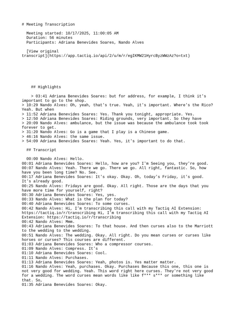 Meeting Transcript: Shopping for Wedding | PDF