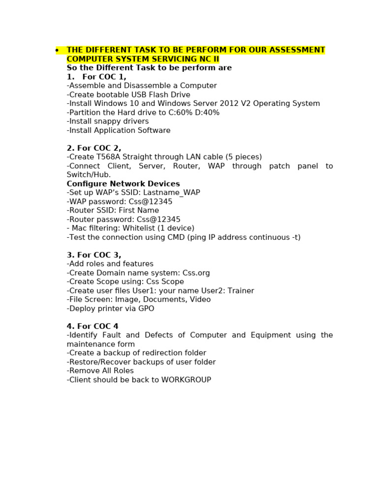 Coc2 Different Task To Be Performed | PDF