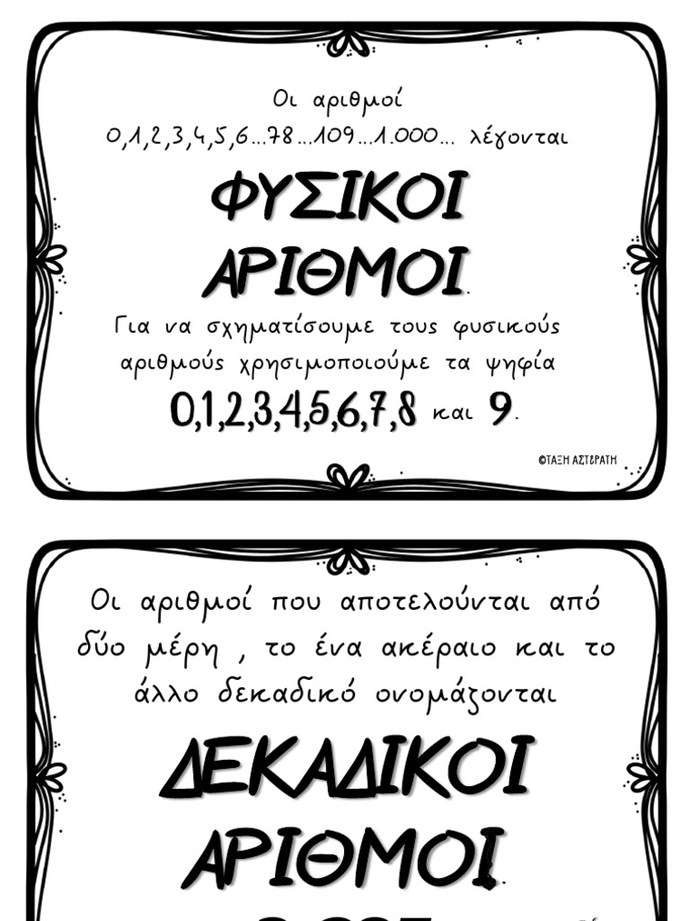 Τα Ειδη Των Αριθμων- Καρτελες | PDF