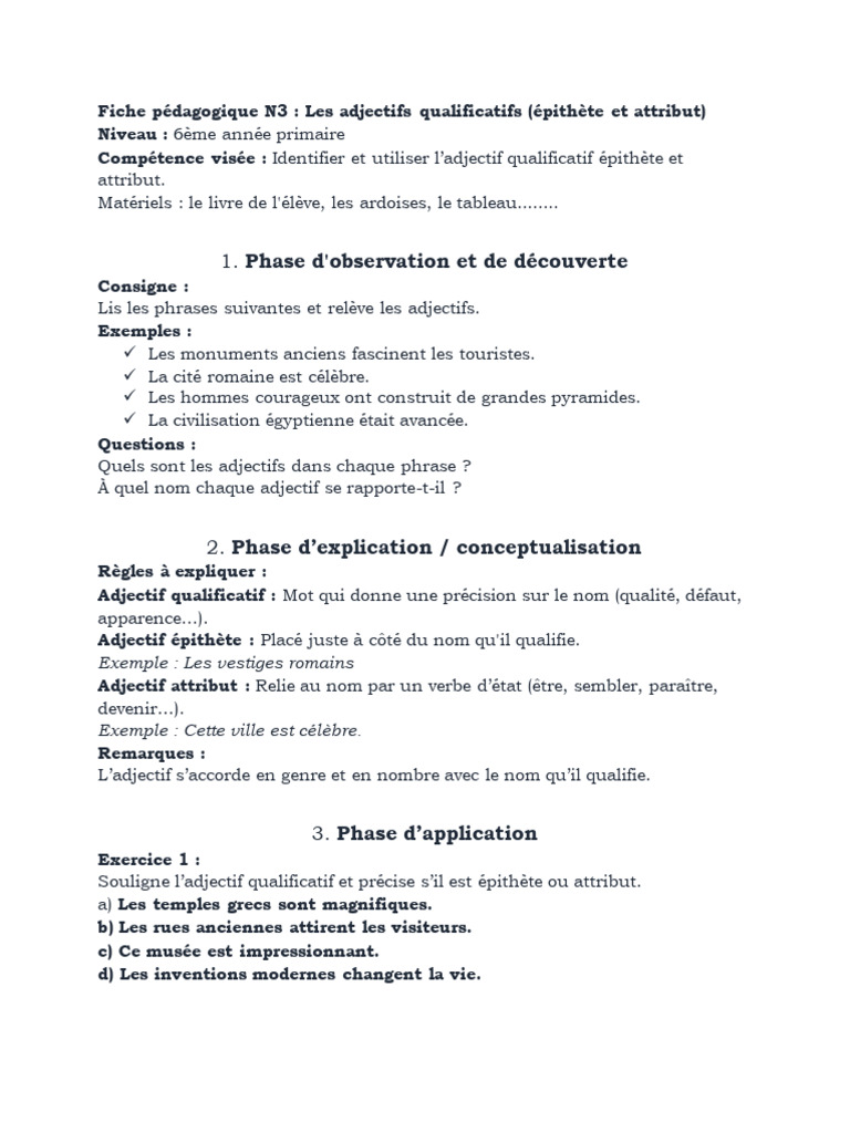 Adjectifs qualificatifs : épithète et attribut | PDF | Adjectif