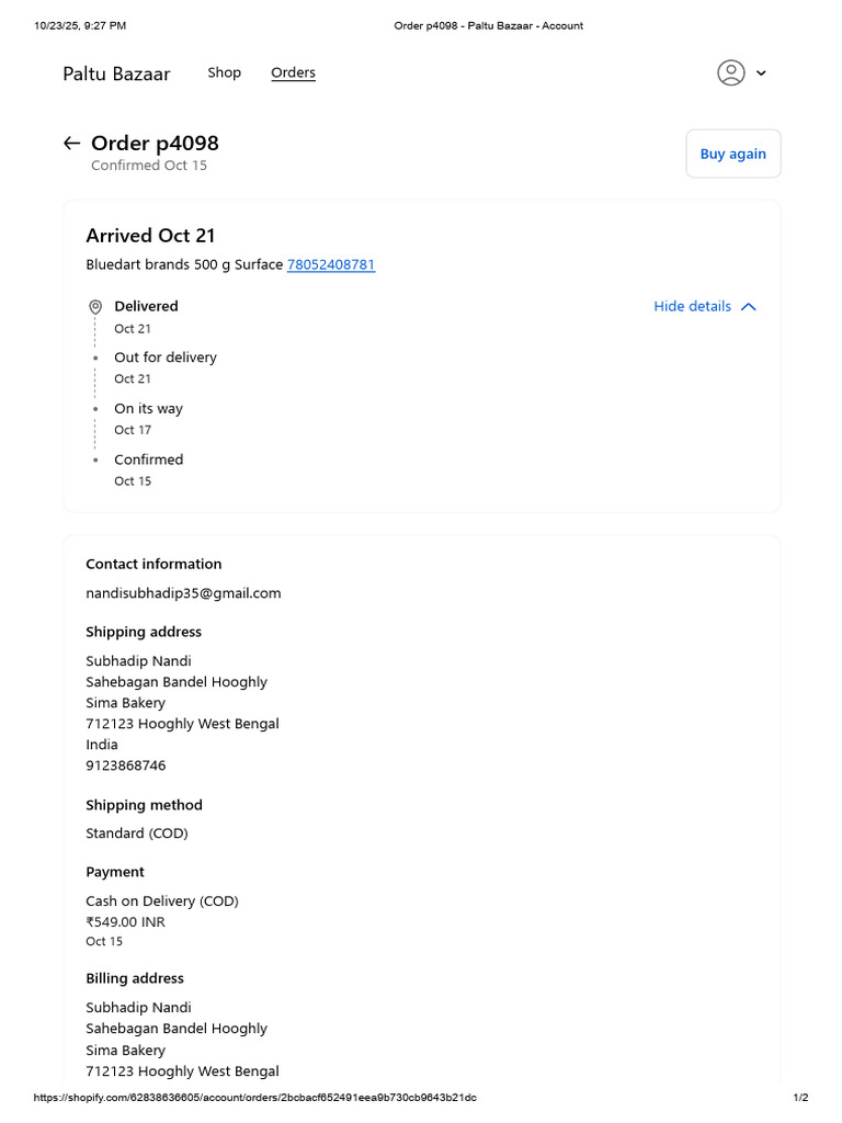 Order p4098 - Paltu Bazaar - Account | PDF